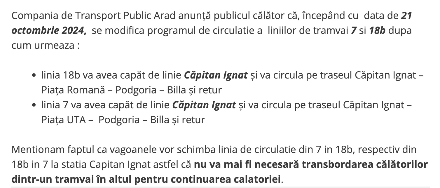 CTP Arad anunță modificarea programului de circulație a tramvaielor pe ...